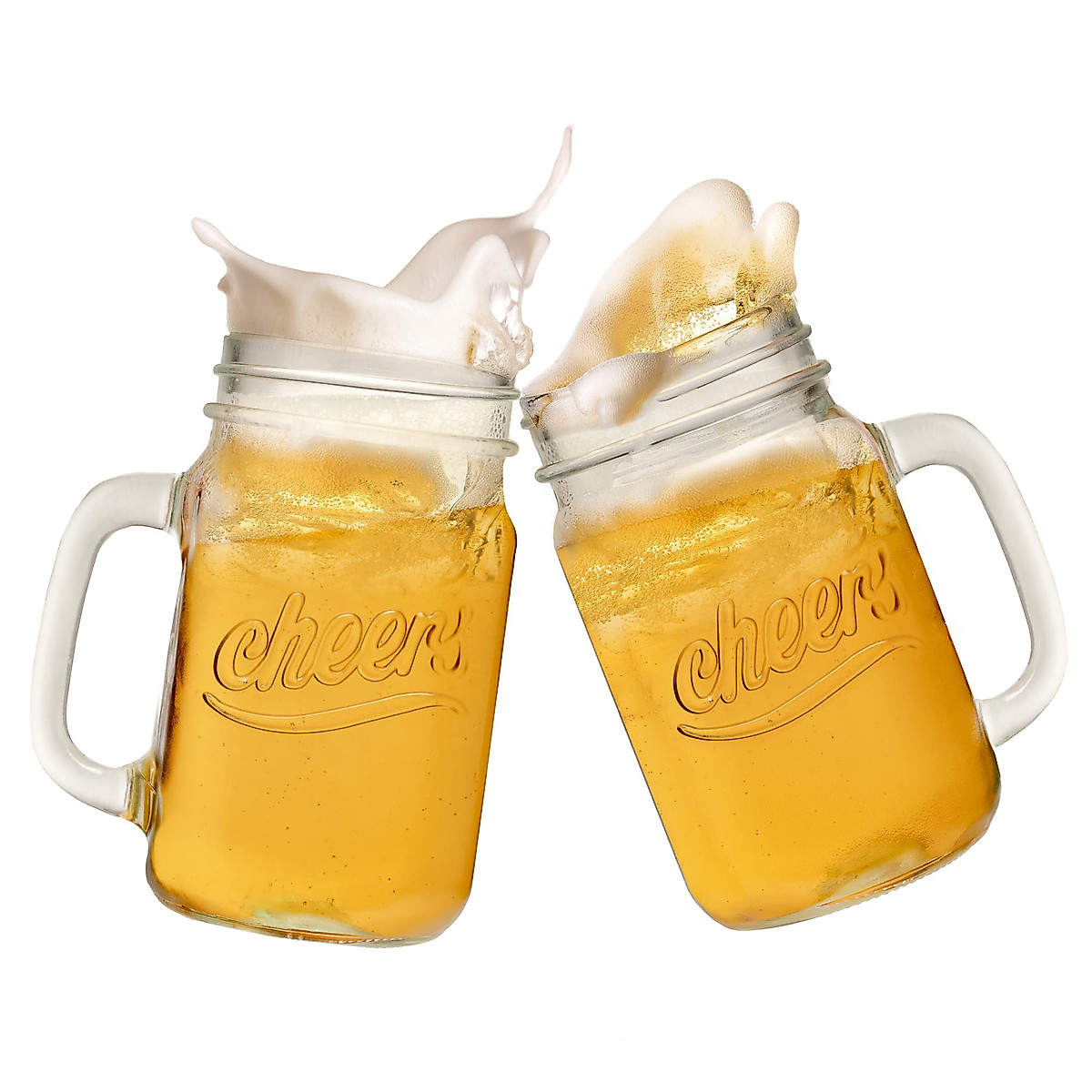 Protocol Mason Jar Glasses with Handles | Set of 6 | 16 Oz | Includes Lids I Dishwasher Safe Drinking Glasses | Perfect for wedding showers, backyard BBQs | Great stocking stuffer, party favor