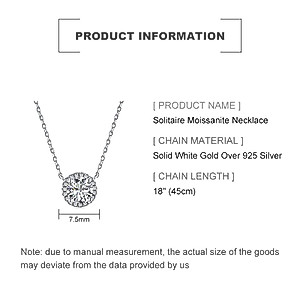 PAENENPH Solid 14K White Gold Over 925 Silver Bezel-Set Diamond Solitaire Necklace,Round Bezel Moissanite Pendant Necklace,18 Inch,Gift for Her (White Gold, 14K Gold)