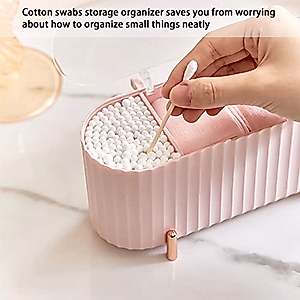FHDUSRYO 2Pcs Q-tips Holders, White Pink Cotton Swabs Dispensers, 3 Compartments Cotton Ball Storage Box, Cotton Pad Storage Organizer Container with Lid for Bathroom Dresser Home Decor