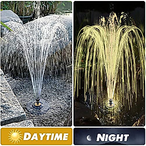 Jutai Floating Pond Fountain Pump with LED Lights Electric 2 Tier Spray, 2023 Plug in DC 12V Outdoor Water Fountain Waterfall for Small Ponds, Garden, Inground Pools, 32.8ft Power Cord(Warm White)