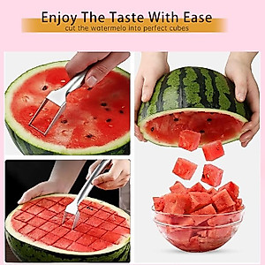 2 in 1 stainless steel fruit knife watermelon fork slicer tool, 2024 new watermelon fork slicer,double head fruit fork slicer watermelon cutting tool (1 pc)