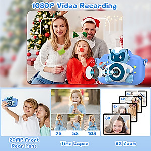 Kids Camera for 3-8 Years Old Toddlers Childrens Boys Girls Selfie Camera 20.0 MP HD 1080P IPS Screen Dual Digital Toy Camera for Kids Christmas Birthday Gifts