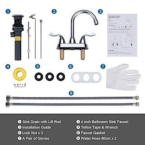ARCORA 2 Handle Bathroom Faucet Chrome, 4 Inch Centerset Bathroom Sink Faucet with Drain Assembly and Supply Hoses, Bathroom Faucet 3 Holes