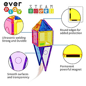 Everplay Magnetic Tile Building Block Set Construction Magnet Tiles Toy Blocks STEM Educational Learning Kit Toddler Preschool Games Rocket Playset Toys Unlimited Creation Boys Girls Age 3 and up