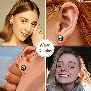 SIISPRI 316L Surgical Stainless Steel Halloween Jack Skellington Round Circle Button Stud Post Earrings 10MM (black-blue)