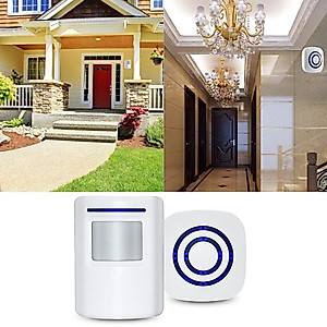 Wireless Home Security Driveway Alarm,Motion Sensor Alert Outdoor Chime Kit with 1 Plug-in Receiver and 2 PIR Motion Sensor Detector Alert for Business Home Office Shop, LED Indicators