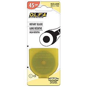 OLFA 45mm Rotary Cutter Replacement Blades, 5 Blades (RB45-5) - Tungsten Steel Circular Rotary Fabric Cutter Blade for Quilting, Sewing, Crafts, and Scrapbooking Fits Most 45mm Rotary Cutters