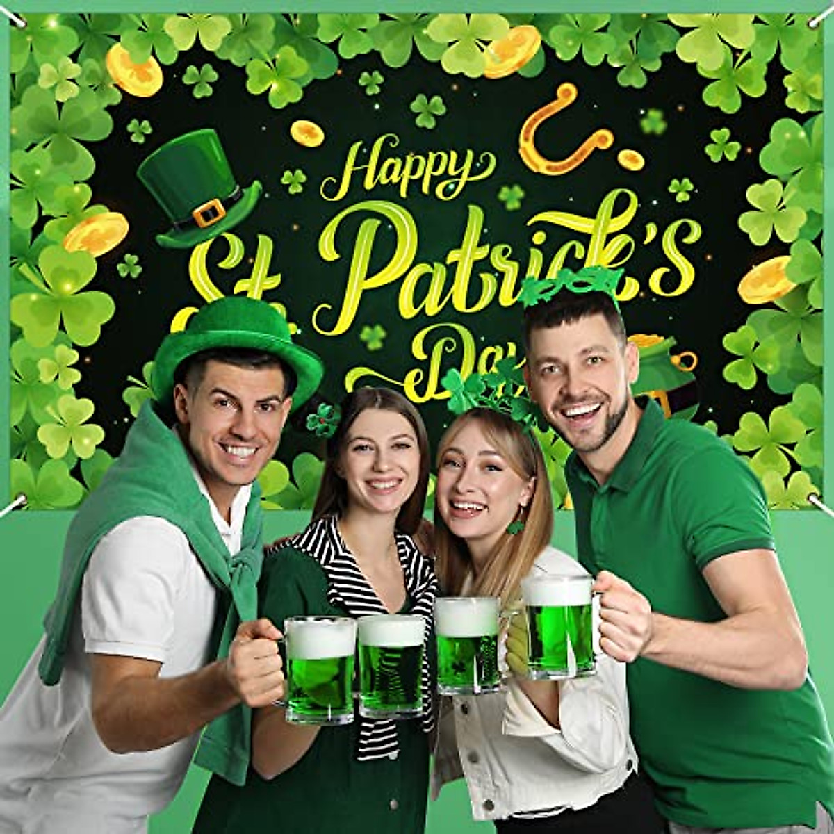 St. Patrick’s Day Backdrop Banner Large Fabric Clover Backdrop Decor Decorations Background Banner Irish Shamrock Leaves Party Supplies