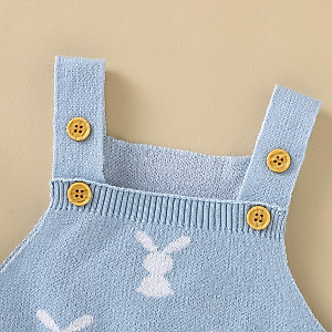 Baby Girl Boy Easter Bunny Romper Sleeveless Knitted Bodysuit Jumpsuit My 1st Easter Outfit Cute Clothes (Rabbit Onesie- Blue, 6-12 Months)
