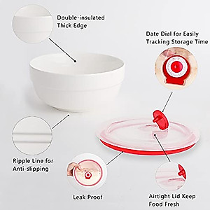 HAPPY KIT 6" 24oz Bowls with Lids, Airtight Food Storage Containers with Lids, Porcelain Soup Bowls Set of 4 for Cereal, Soup, Salad, Rice, or Pasta, Thick-edge Non-slip Design