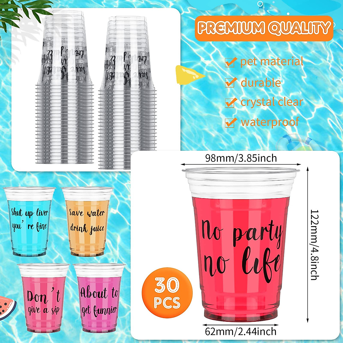 30 Pcs 16 oz Disposable Clear Plastic Cups Bulk Party Drinking Water Cocktail Beer Cups for Adult Parties Wedding Birthday Reception Beverage Tea Lemonade Serving Supplies
