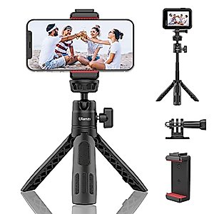ULANZI M12 Extendable Selfie Stick for Gopro, Portable Vlog Cell Phone Tripod Stand with Phone Mount and Gopro Adapter, Mini Hand Grip Compatible with Gopro Hero 10/9/8/7/6/5 and Smartphone