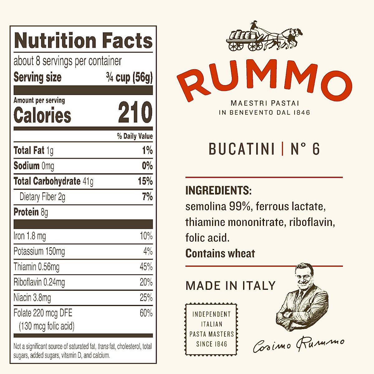 Rummo Italian Pasta Bucatini No.6, Always Al Dente (5-Pack)
