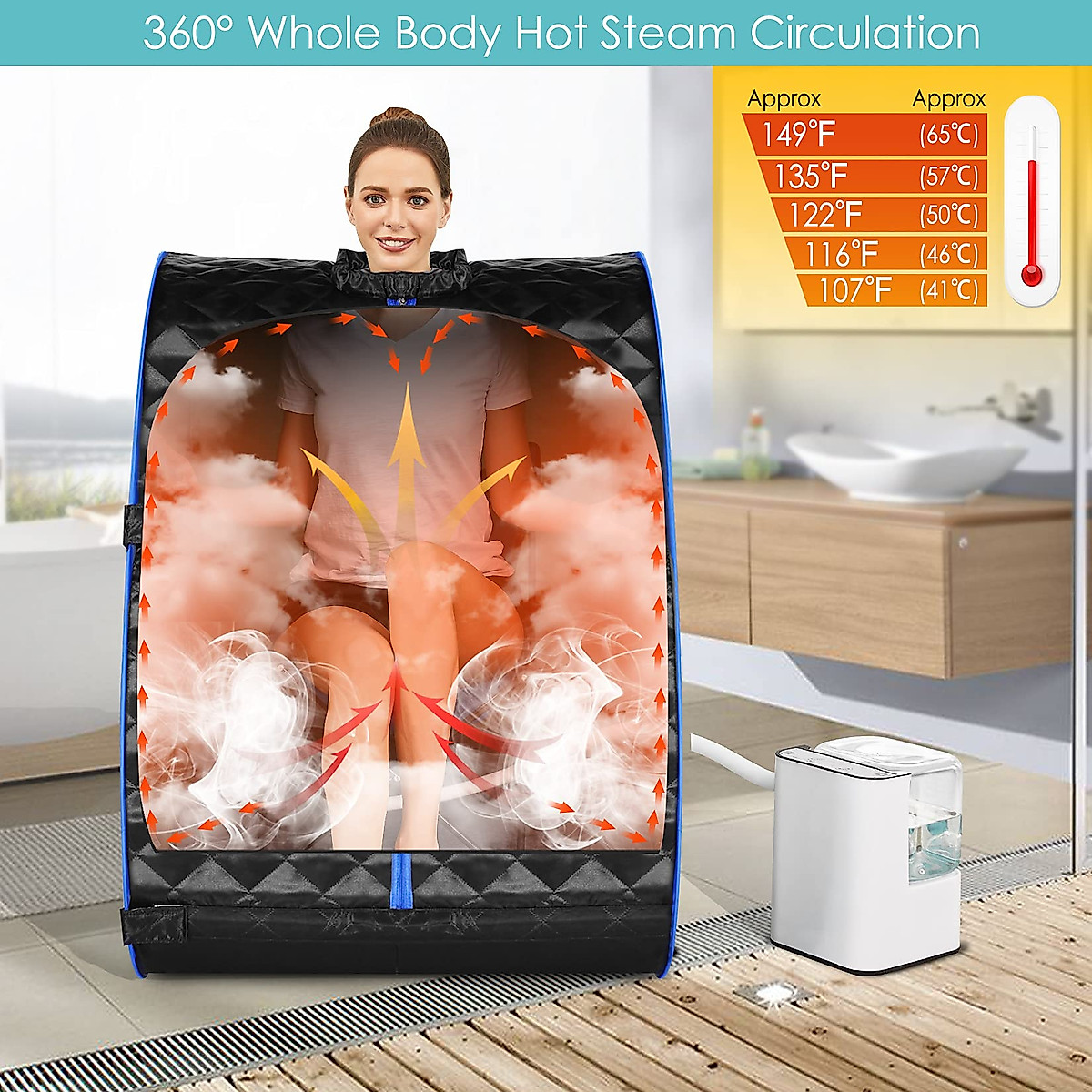 Hurbo Newest Portable Folding steam Sauna Room, Home Sauna spa, Weight Loss Therapy, Full Body Spa Detox Sauna Room with Foldable Chair Timer Remote Contro (29.5 x 35 x 40.3inch, Black Blue)