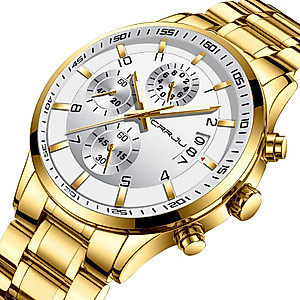 CRRJU Mens Watches Fashion Business 3-Sub Dial Full Steel Outdoor Sport Waterproof Wrist Watch for Men