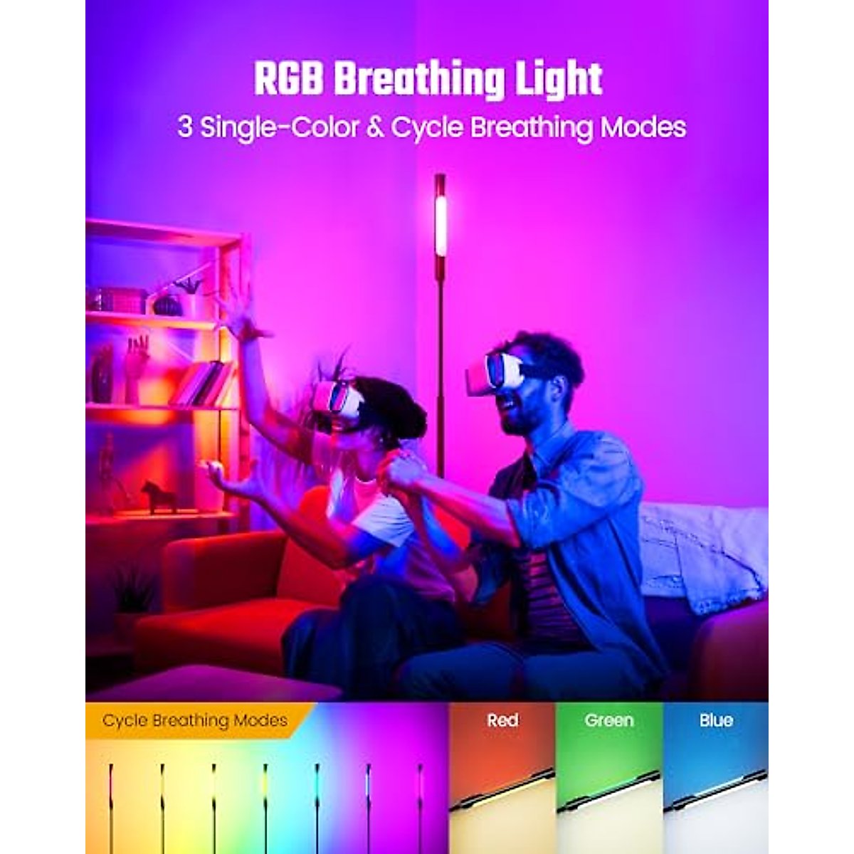 【Upgrade】SUPERDANNY Double Side LED Floor Lamp, RGB & Dimmable Bright Task Light with 6500K-3000K-4000K Color Temps, Adjustable Gooseneck, Standing Office Lamp for Reading, Living Room, Bedroom, Home
