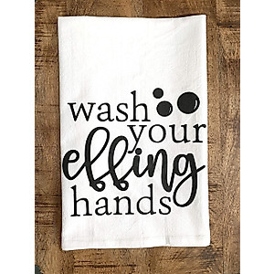 Handmade Funny Bathroom Towel - 100% Cotton Funny Flour Sack Wash Your Hands Towel for Bath - 28x28 Inch Hostess Housewarming Christmas Mother’s Day Birthday Gift (Wash Your Effing Hands)