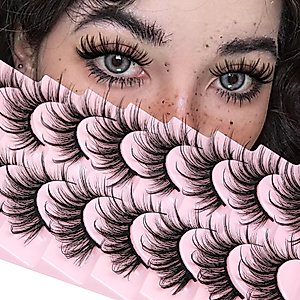 False Eyelashes Fluffy Faux Mink Lashes Wispy Fairy Cat Eye Lashes Spiky Strip Lashes Extension Natural Volume Fake Lashes Pack by GVEFETIEE 8 Pairs Black