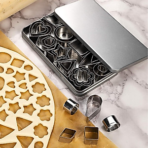 Mini Cookie Cutter Set, 30 Tiny Stainless Steel Cookie Stamps of Rectangle Square Heart Star Triangle Round Tiny Circle for Out Pastry Dough, Pie Crust & Fruit, Fondant