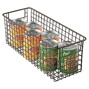mDesign Slim Metal Wire Food Storage Organizer Basket with Handles - Organization in Kitchen Cabinets, Pantry Shelf, Bathroom, Laundry Room, Closets, Garage, Concerto Collection, 2 Pack, Bronze