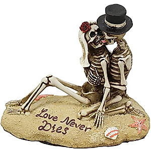 Ebros Love Never Dies Shipwrecked Castaway Wedding Skeleton Hot Couple Making Out by The Beach Statue 5.25" Long Day of The Dead Decorative Valentine Skeleton Lovers Kissing Figurine