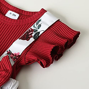Newborn Baby Girl Clothes Summer Infant Romper Outfit Short Sleeve Suspender Dress Clothing with Headband Wine Red 3-6 Months