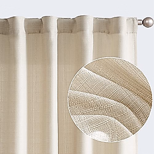 jinchan Beige Curtains for Living Room Linen Textured Curtains 84 Inches Long Farmhouse Curtains Casual Weave Back Tab Drapes Light Filtering Window Curtain 2 Panels Beige