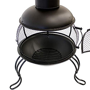 Sunnydaze 66-Inch Black Heavy-Duty Steel Wood-Burning Chiminea with Rain Cap - High-Temperature Paint Finish