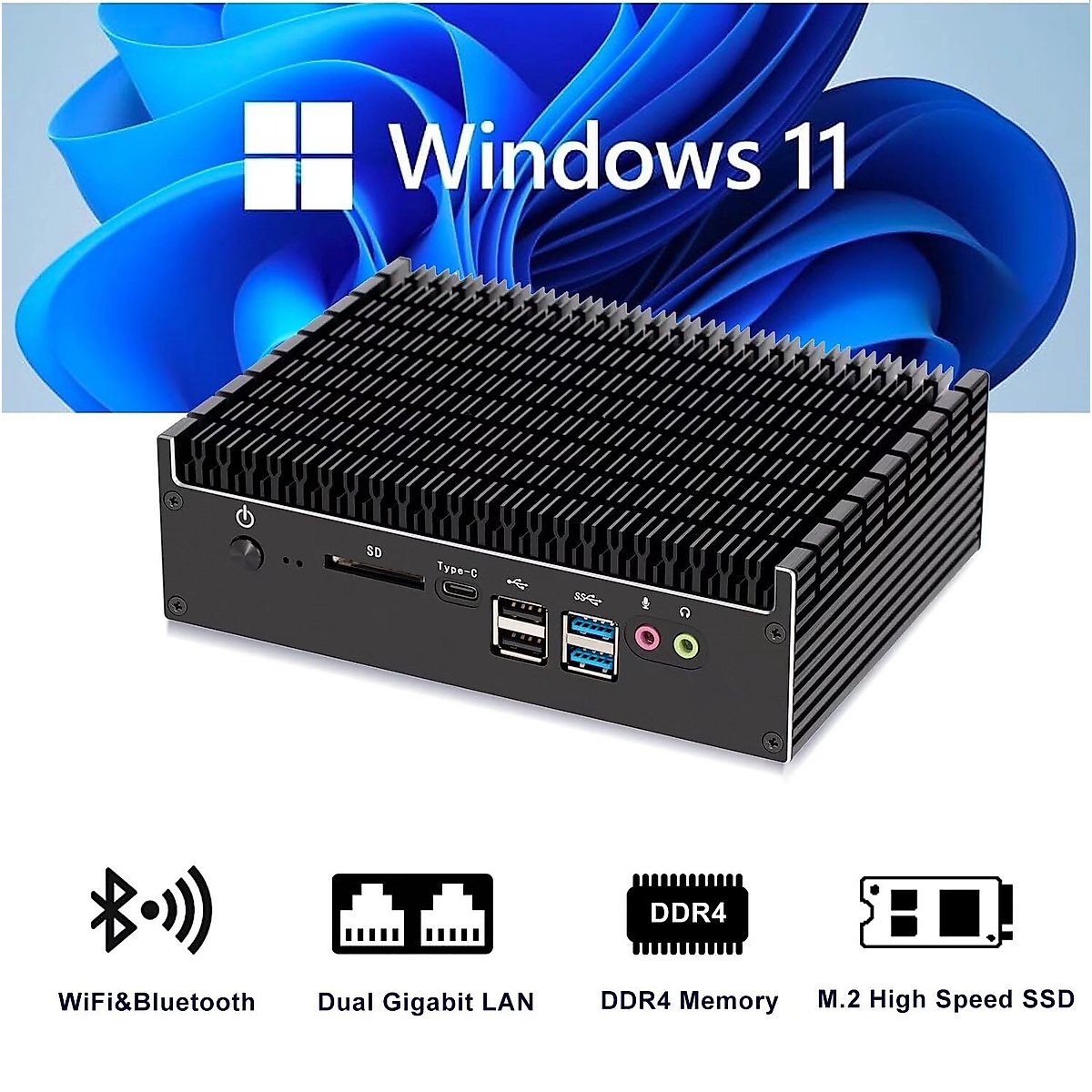 VENOEN Fanless Mini PC 6 Core i7 10710U with Win 11,Dual LAN Silent Portable Computer,HD 2.0/DP 4K Display,RS232 COM,USB-C,WiFi,BT 5.1,16GB DDR4 512GB M.2 SSD