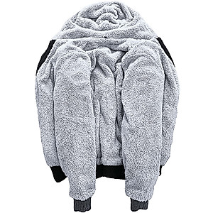 ZITY Men's Zip Up Hoodie Heavyweight Winter Sweatshirt Fleece Sherpa Lined Warm Jacket Black Gray Large