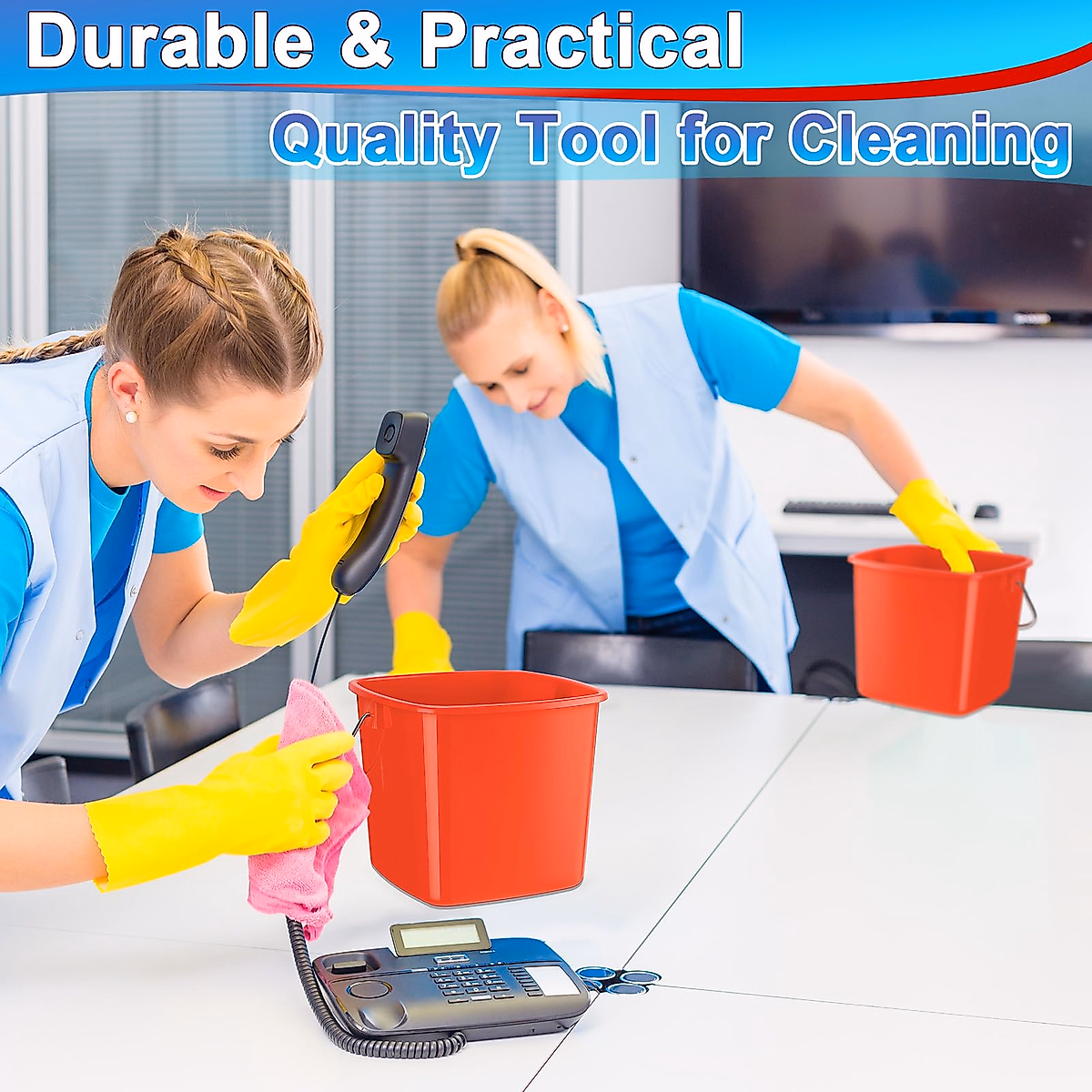 Zhehao 6 Pcs 3 Quart Cleaning Bucket Small Red Detergent Square Bucket Sanitizing Plastic Bucket with Handles Square Buckets Cleaning Bucket for Home, Offices, School, Commercial Use, Food Service