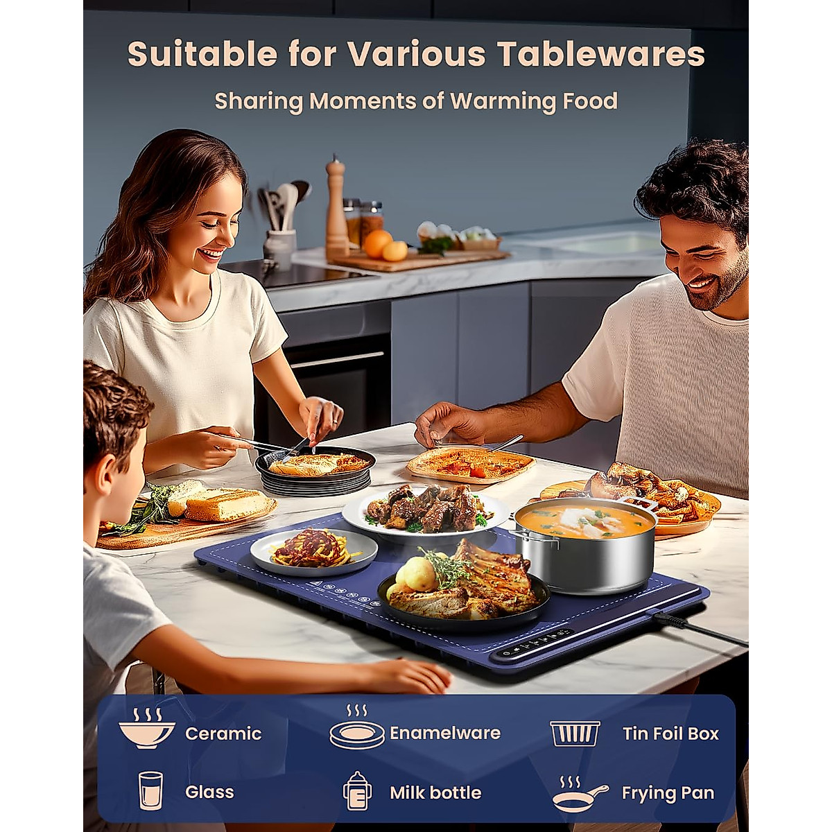 Food Warming Mat - Fast Heating Silicone Electric Warming Tray with 4 Level Temperature, Raised Feet Protects Table, Roll Up Buffet Hot Plates Heat Pad, Portable Food Warmer for Parties Home Travel