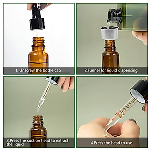 Othmro 2oz+3.4oz Glass Dropper Bottle, 60ml, 100ml Amber Glass Tincture Bottles with 1 Stainless Steel Funnels, Leakproof Essential Oils Bottle for Storage and Travel, Set of 4