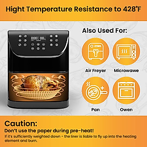 Air Fryer Disposable Paper Liners, 100 Pcs - 6.3 in’ Non Stick Baking and Parchment Paper Sheets -Oil&Water Proof-Airfryer Parchment Liners-for Baking, Roasting and Frying-Cooking,Kitchen Accessories