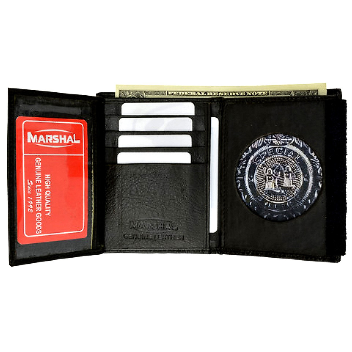 Police Badge Holder Genuine Leather Style - mw2515TABlack,Black,One Size