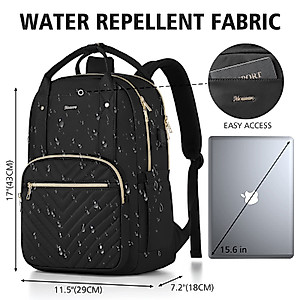 MOMUVO Laptop Backpack for Women Girls 15.6 Inch Fashion Computer Work Backpack, Waterproof College Daypack Backpacks with USB Port, School Bag Business Travel Backpack, Black