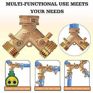 Xiny Tool Brass Garden Hose Splitter (2 Way), Solid Brass Hose Y Splitter 2 Valves with 2 Extra Rubber Washers (4)