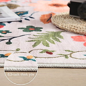 Rugcomf Door Mat Indoor Entrance 2x3 Rug Machine Washable Boho Floral Small Area Rug Non-Slip Low Pile Throw Rugs for Entryway, Kitchen, Front Door Indoor Entrance, Entry, Kids Room (Beige)