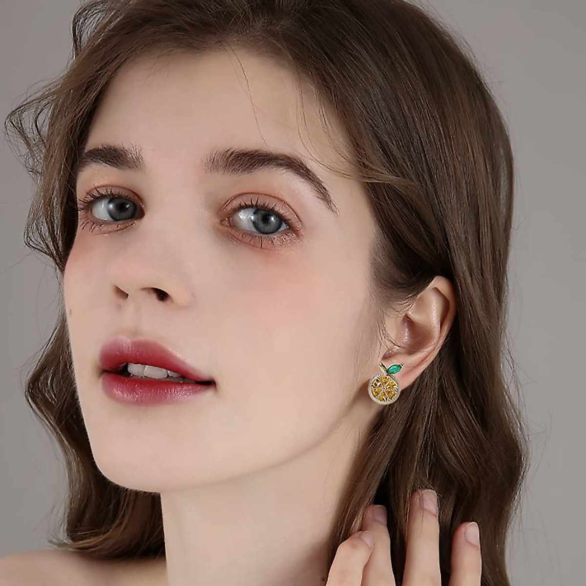 Orange Lemon Stud Earrings for Women Fruit Earrings for Women Girls 925 Silver Post 14K Gold Plated Stud Gifts for Women Lightweight Birthday Valentine's Day Mothers Day Christmas Gift