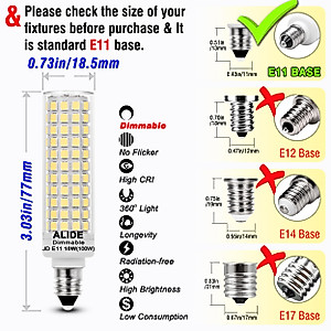 E11 Led Bulbs 120V 100W Halogen Candelabra Bulbs Equiva Dimmable,T3 T4 Mini Base JDE11 Bulb,6000K Daylight Cool White 10W 1000LM E11 for Chandeliers,Candelabra,Ceiling Fan ,Cabinet Lighting,5Pack