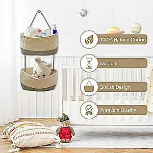 ATTICE Over the Door Organizer, 2-Tier Cotton Woven Hanging Baskets, Wall Mount Storage Bags