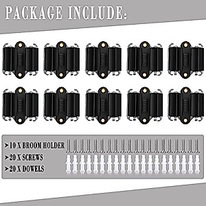 3-H Mop and Broom Holder Wall Mount, Broom Holder Wall Mount 10 Pack, Broom Holder for Garage Garden Shed Storage System Laundry Room Home Kitchen Organization up to 1.45 Inch(Black)