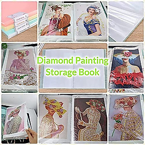A3 40 Pags Diamond Painting Storage Book,Art Portfolio Painting Storage Book,Clear Pockets Art Plastic Sleeves Protectors,for 44X32.5X2cm Sketches Painting Presentation (White)