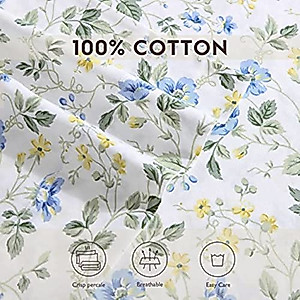 Laura Ashley Home - King Duvet Cover Set, Cotton Sateen Reversible Bedding with Matching Shams, All Season Home Decor (Meadow Floral Blue, King)
