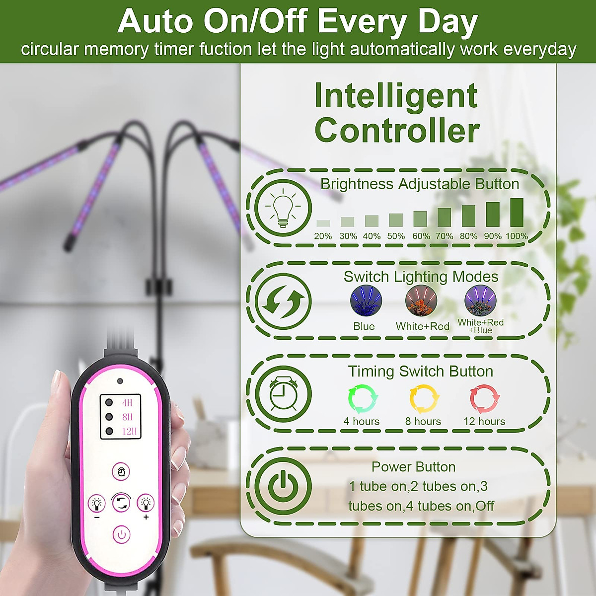 Grow Lights for Indoor Plants Full Spectrum,80LEDs Plant Light for Indoor Plants with 15"-60" Adjustable Tripod,4 Head