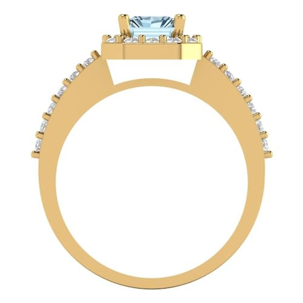 Clara Pucci 2.07 ct Emerald Cut Solitaire Halo Genuine Natural Aquamarine Engagement Promise Anniversary Bridal Ring 18K Yellow Gold 8.25
