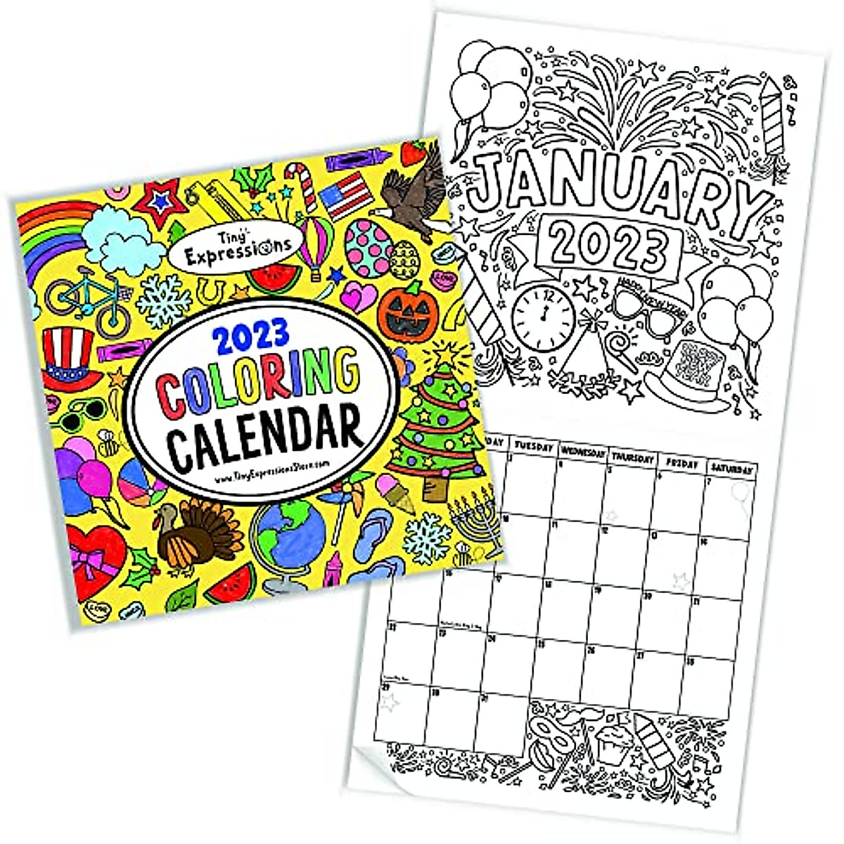 Tiny Expressions - Coloring 2023 Calendar for Kids - Monthly Wall Calendar with Months, Days & Unique Illustrated Images to Color - Great Classroom Calendar and Activity Tracking Chart - Home Learning
