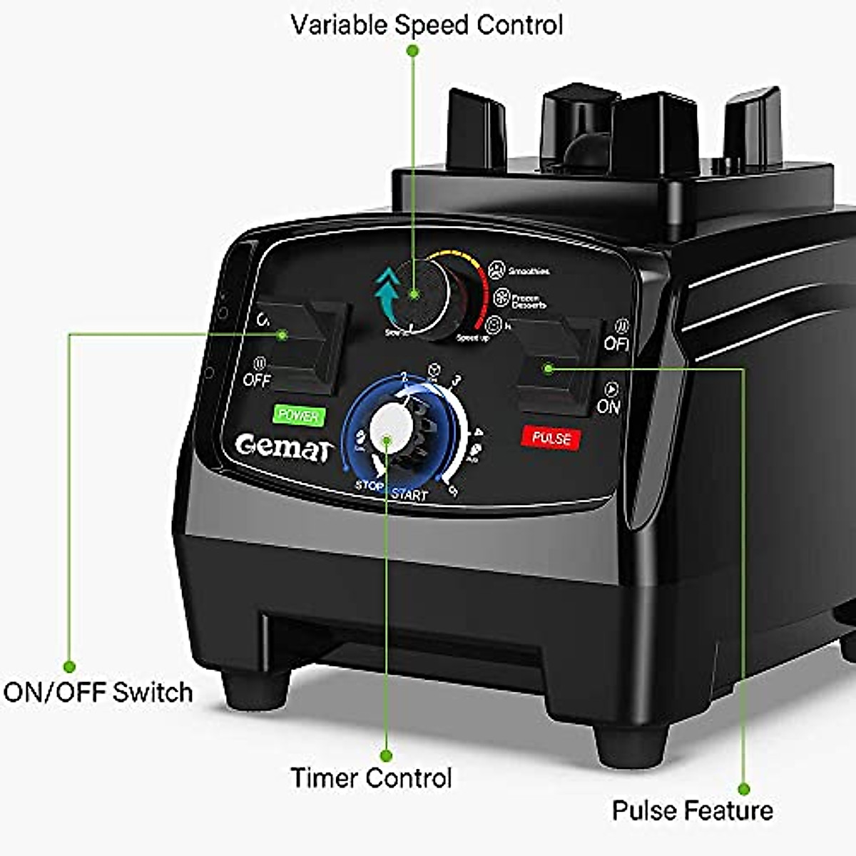 GEMAT Professional Countertop Blender with 1400-Watt Base, Smoothie Blender ,Built-in Timer ,High Power Blender 2L Cups for Frozen Drinks ,Shakes and Smoothies