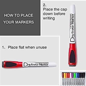Volcanics Magnetic Dry Wipe Pens Dry Erase Markers With Eraser Cap Low Odor Fine Tip Whiteboard Pens Pack of 12,10 Colors