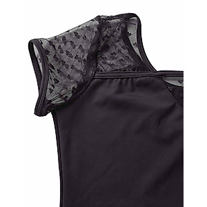 Daydance Black Dance Leotards for Women, Short Sleeve Lace Spandex Ballet Outfits with V Neck